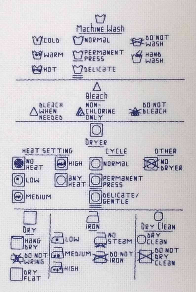 Laundry Symbols Guide: Modern Cross Stitch Embroidery Pattern (digital ...