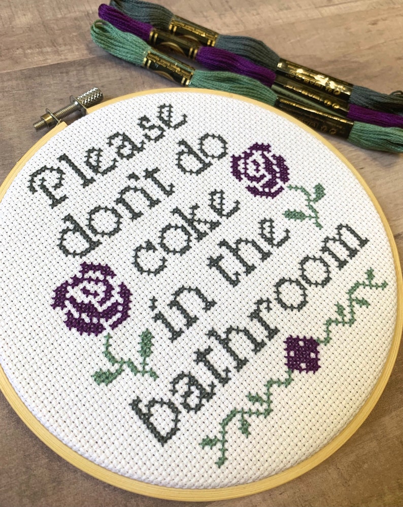 Please Don't Do Coke In The Bathroom Cross Stitch Kit | Etsy