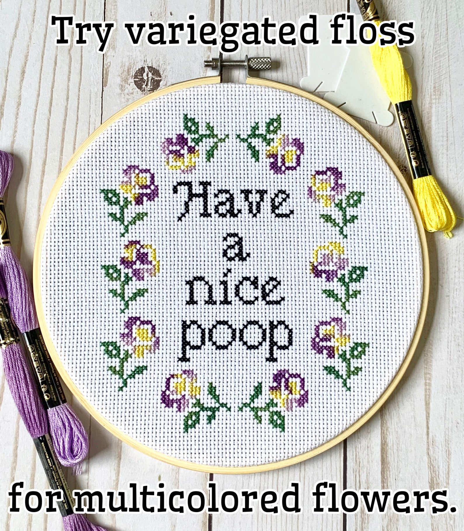 Have A Nice Poop With Floral Border Cross Stitch Pattern - Etsy