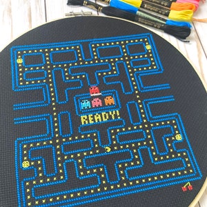 Pacman Video Game Counted Cross Stitch Pattern | Easy Modern Embroidery ...