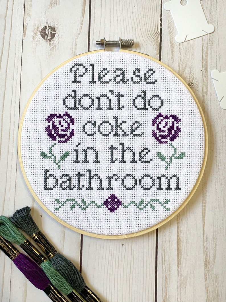 Please Don't Do Coke In The Bathroom Cross Stitch Kit | Etsy