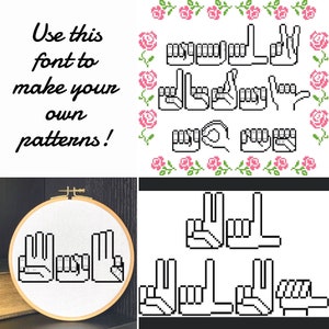 American Sign Language Alphabet Font Cross Stitch Pattern | ASL Letters ...