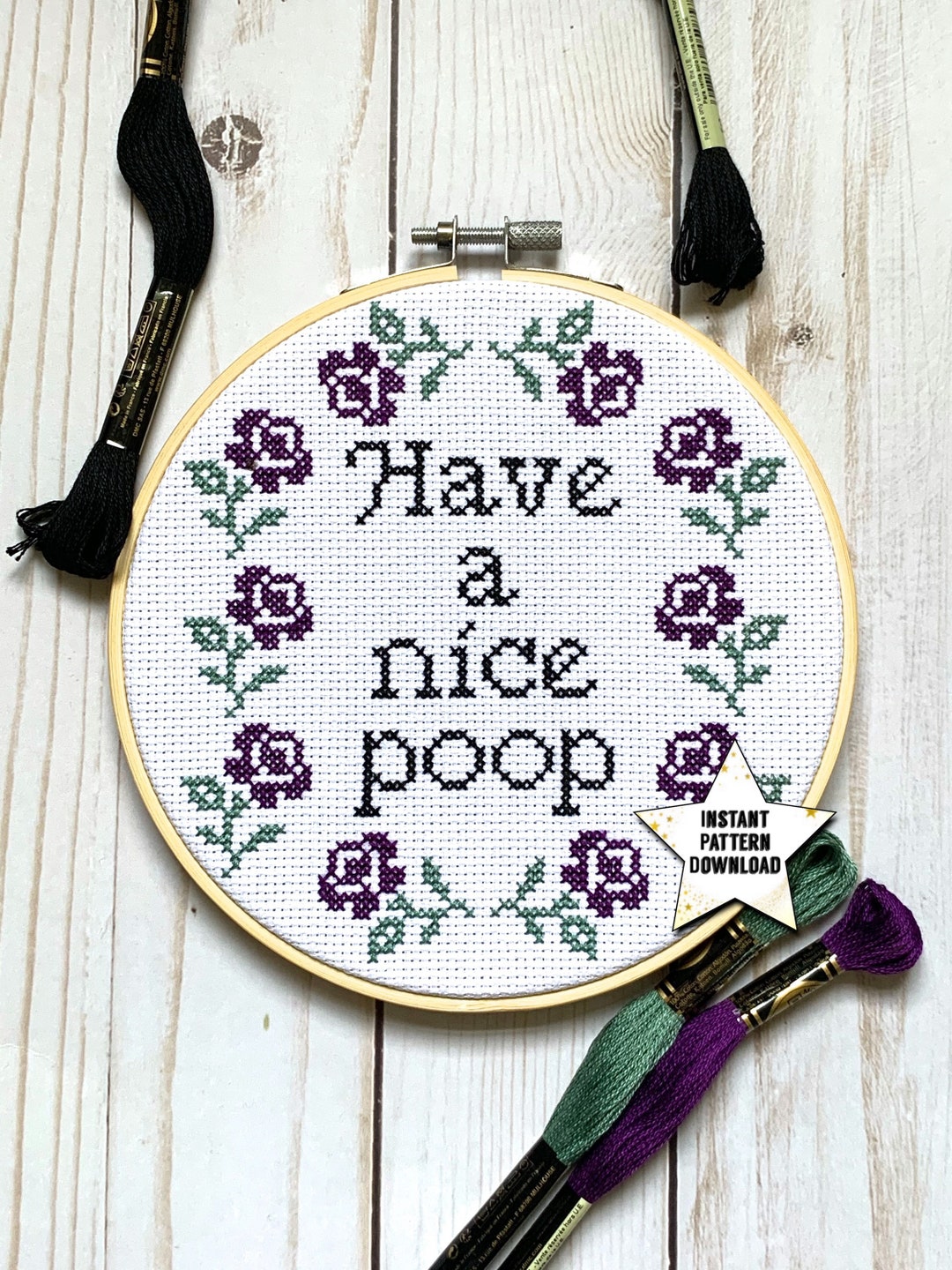 Have A Nice Poop With Floral Border Cross Stitch Pattern - Etsy
