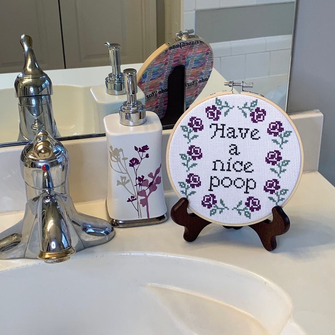 Have A Nice Poop With Floral Border Cross Stitch Pattern Rose | Etsy