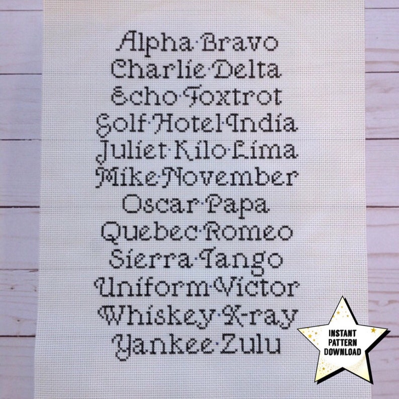 Phonetic Alphabet Cross Stitch Pattern: Military Spelling (digital ...