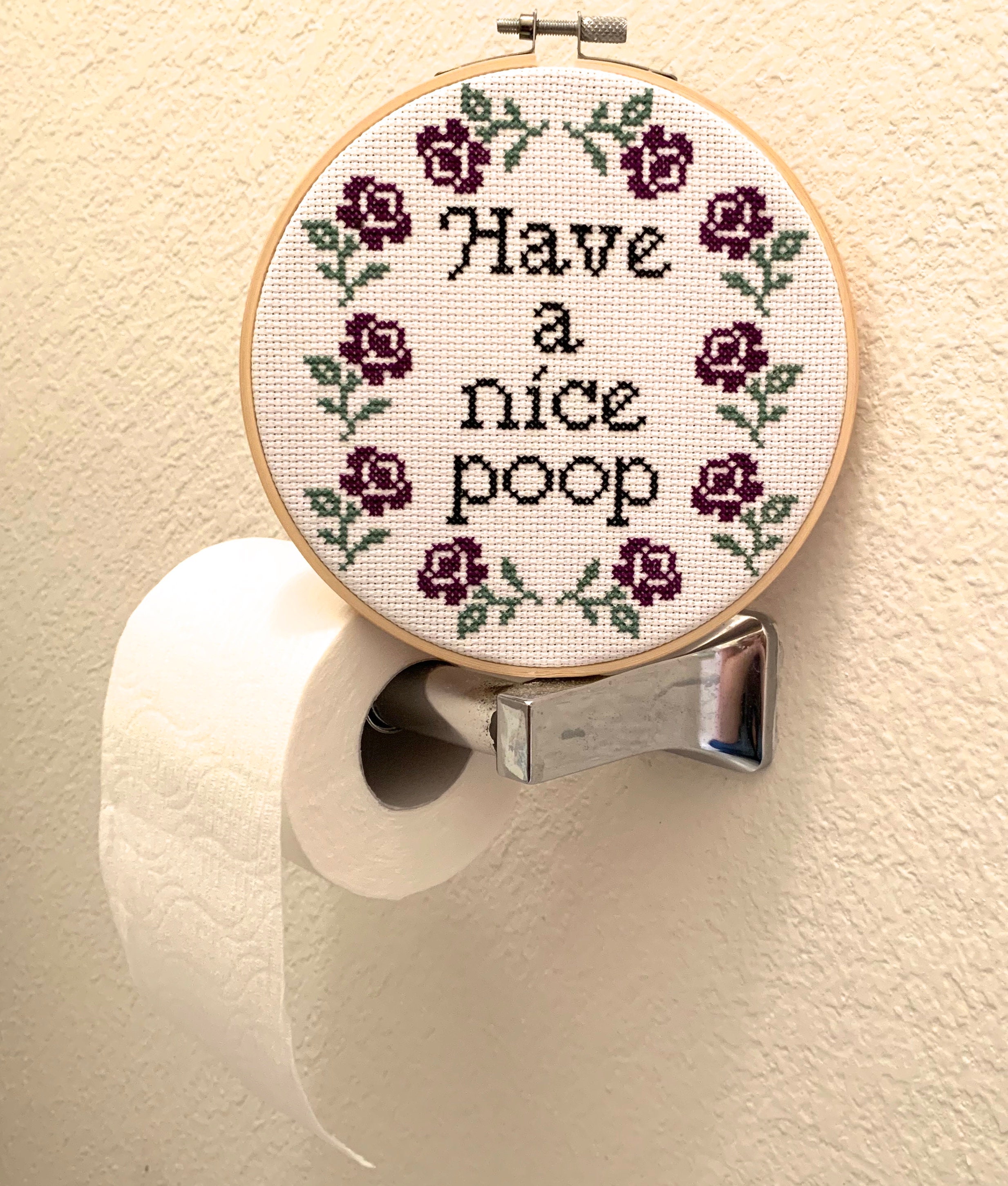 Have A Nice Poop With Floral Border Cross Stitch Pattern Rose | Etsy