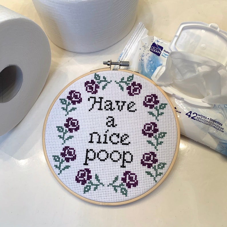 Have A Nice Poop With Floral Border Cross Stitch Pattern Rose | Etsy