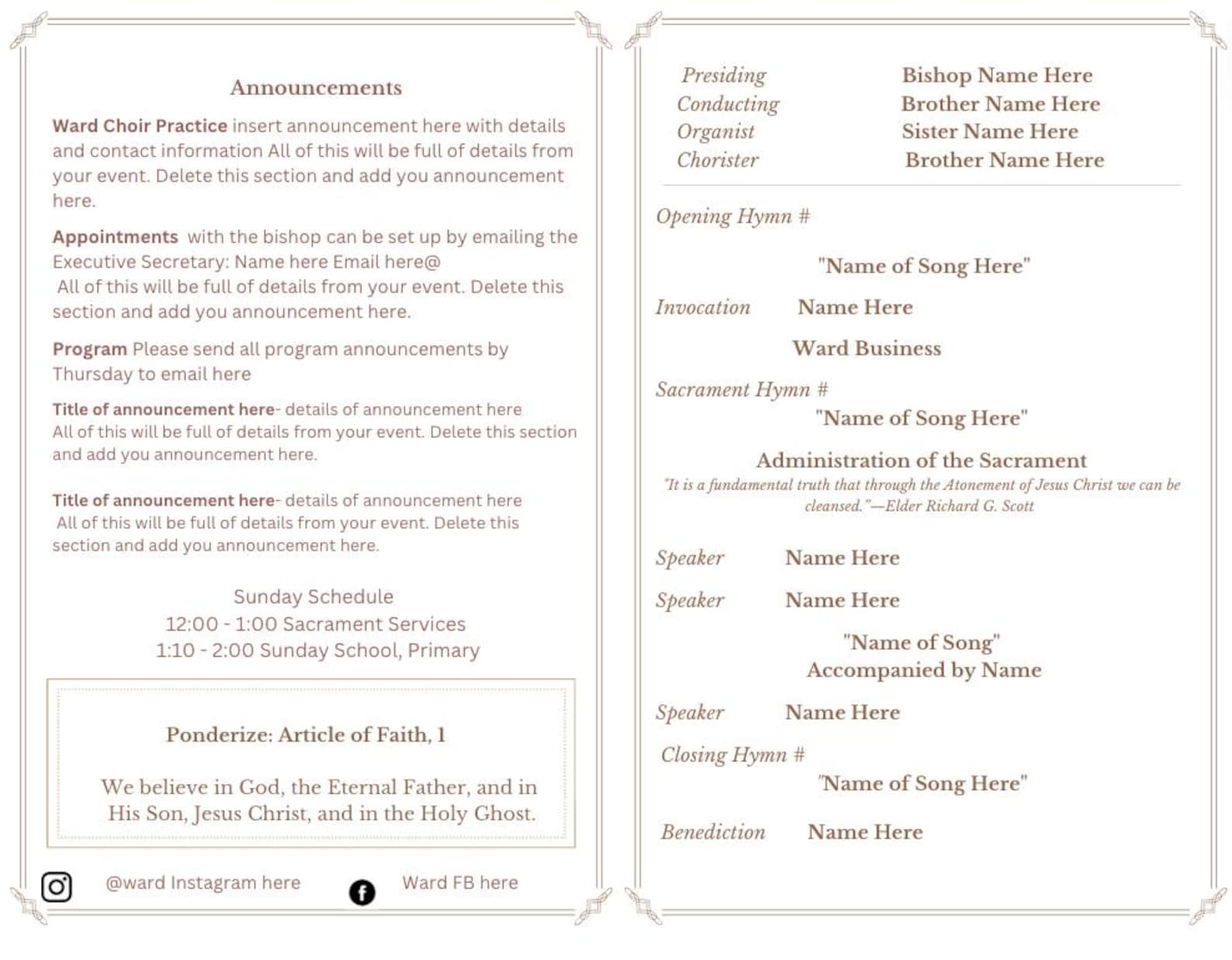 LDS Ward Bulletin Template: Customizable Church Program (canva) - Etsy