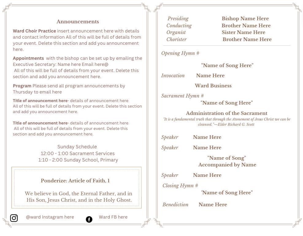 LDS Ward Bulletin Template: Customizable Church Program (canva) - Etsy