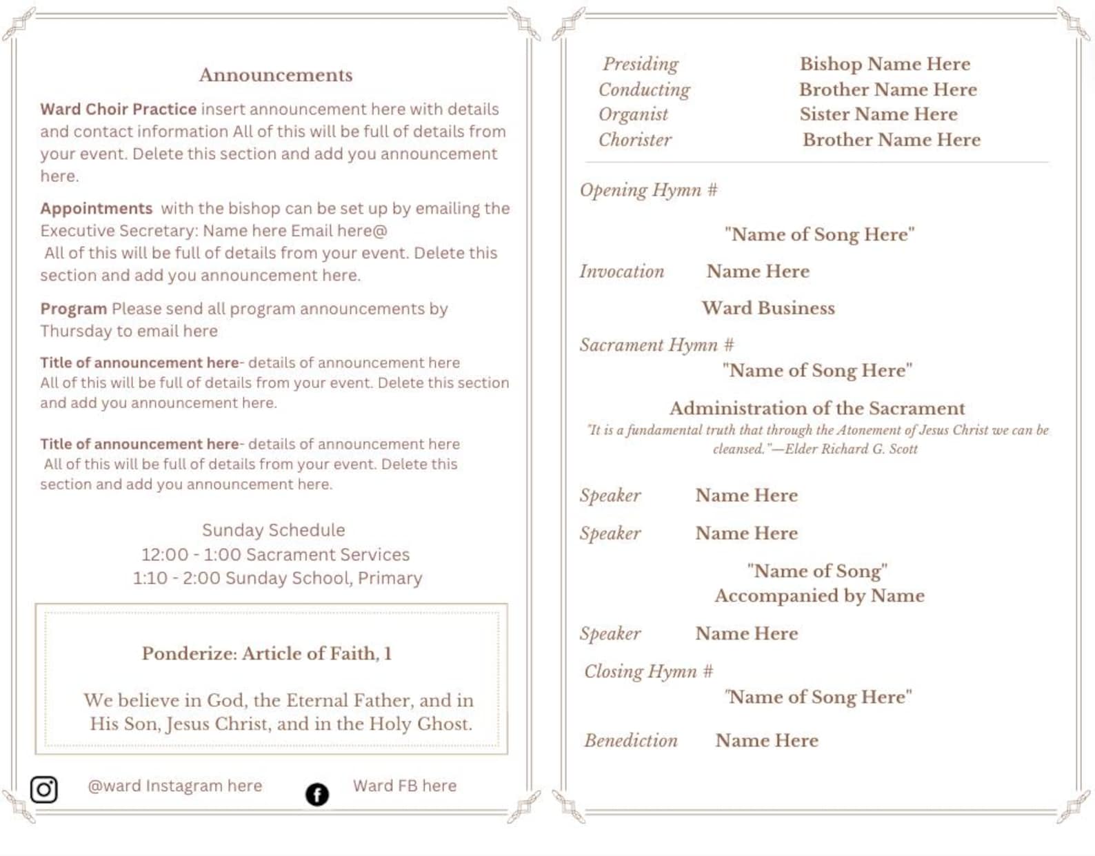 LDS Ward Bulletin Template: Customizable Church Program (canva) - Etsy
