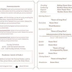 LDS Ward Bulletin Template: Customizable Church Program (canva) - Etsy