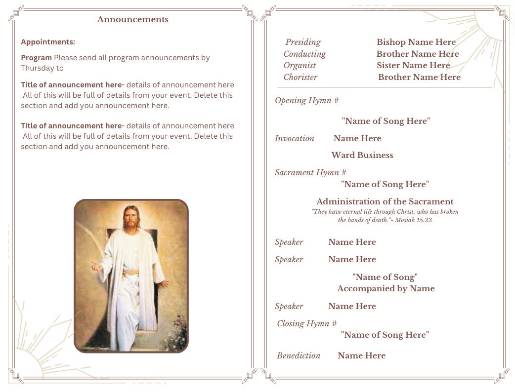 EASTER Sacrament Program Template | Church Program | LDS Ward Bulletin | Customizable in Canva ...