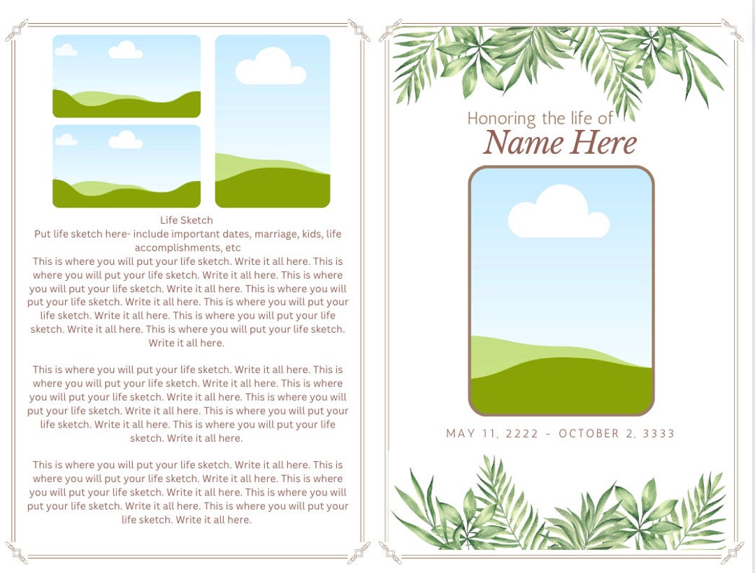 Tropical Funeral Program Template: Editable Canva Design - Etsy