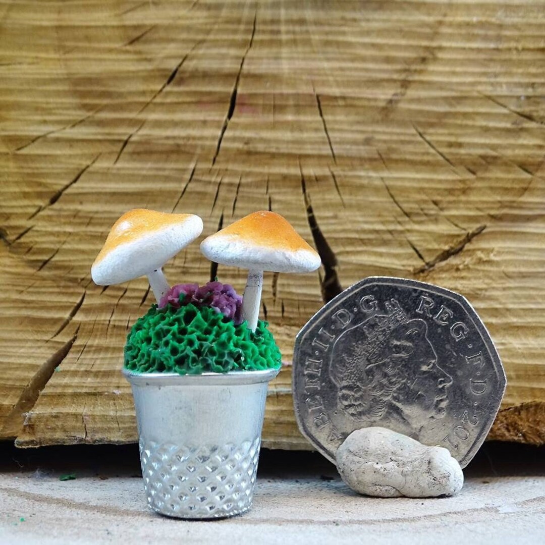 Tiny Thimble Toadstool Garden. Polymer Clay, Miniature Fairy Garden ...