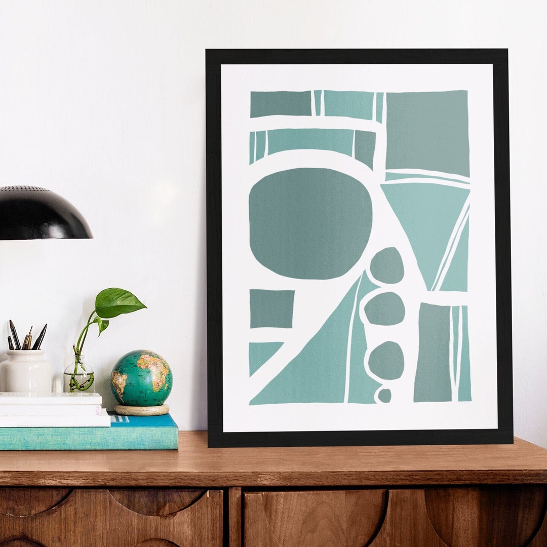 Blue Abstract Mid-century Style Wall Art, Abstract Expressionist ...