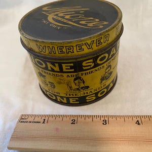 Vintage Advertising Tin Metal Box Mione Waterless Cleaner Soap Yellow ...
