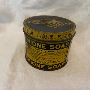Vintage Advertising Tin Metal Box Mione Waterless Cleaner Soap Yellow ...