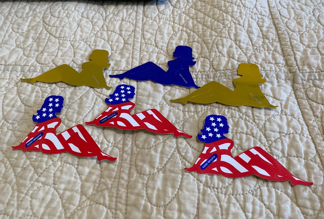 Set 6 Trucker Mud Flap Girl Americana Gold, Blue, Red White Blue Flag ...