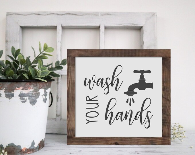 Wood Framed Bathroom Sign, Wash Your Hands Wall Hanging, Cute Restroom ...