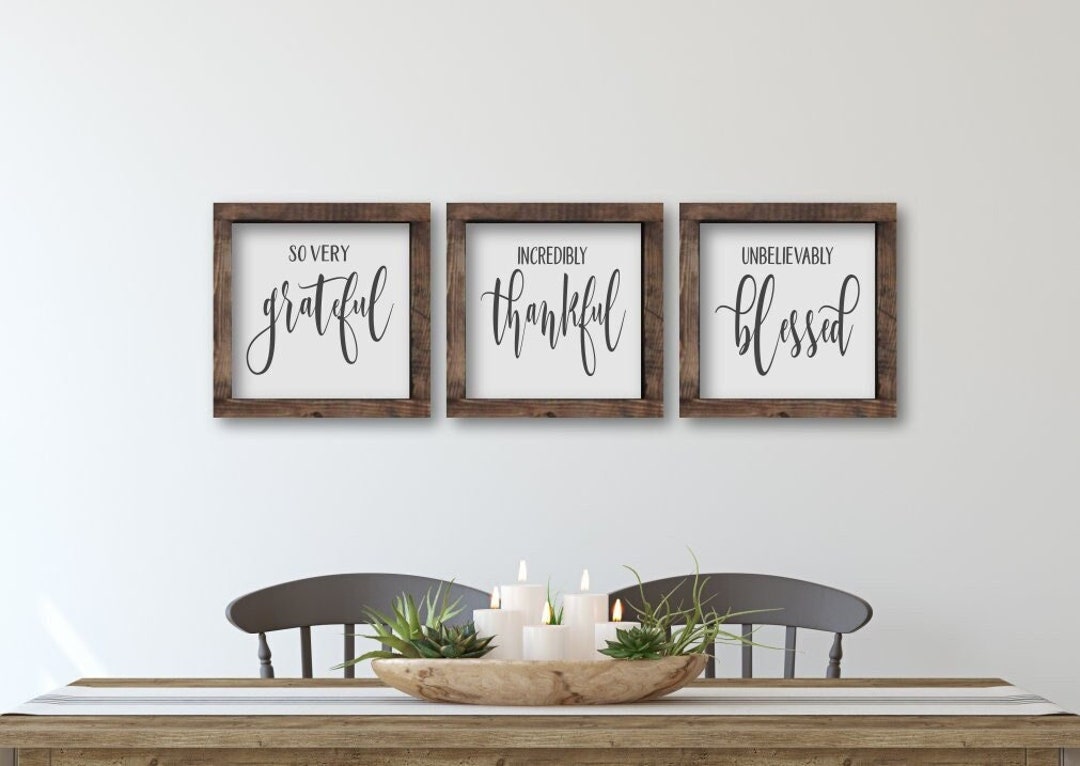Grateful, Thankful, Blessed Wood Signs, Wood Signs Kitchen, Farmhouse ...