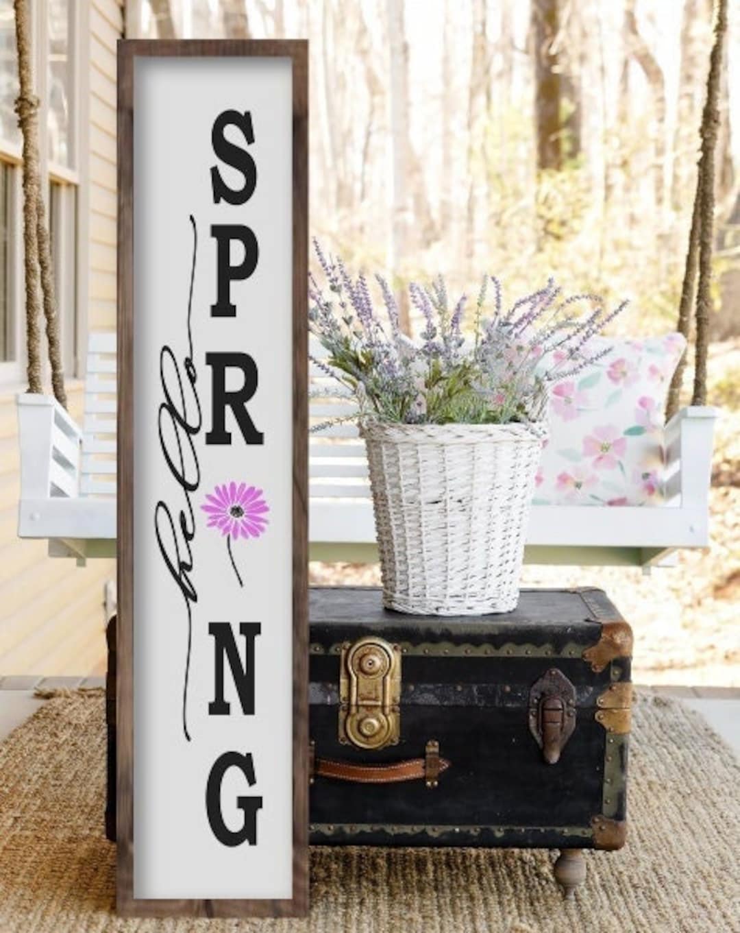 Hello Spring Vertical Porch Wood Sign, Hello Spring Wood Sign, Spring ...