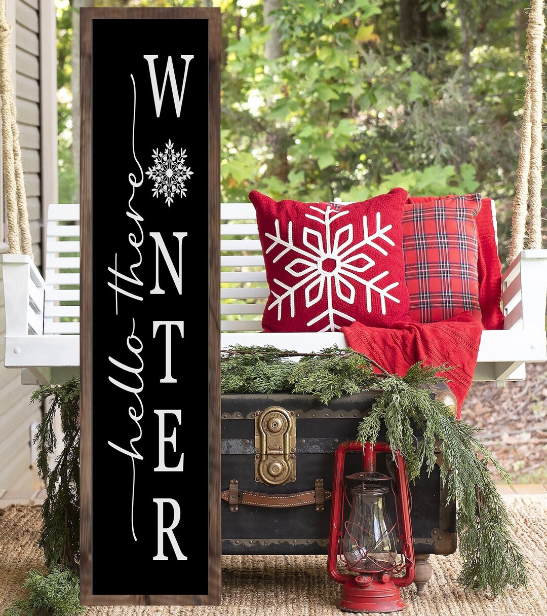 Hello There Winter Wood Sign, Christmas Home Decor, Seasonal Porch Sign ...