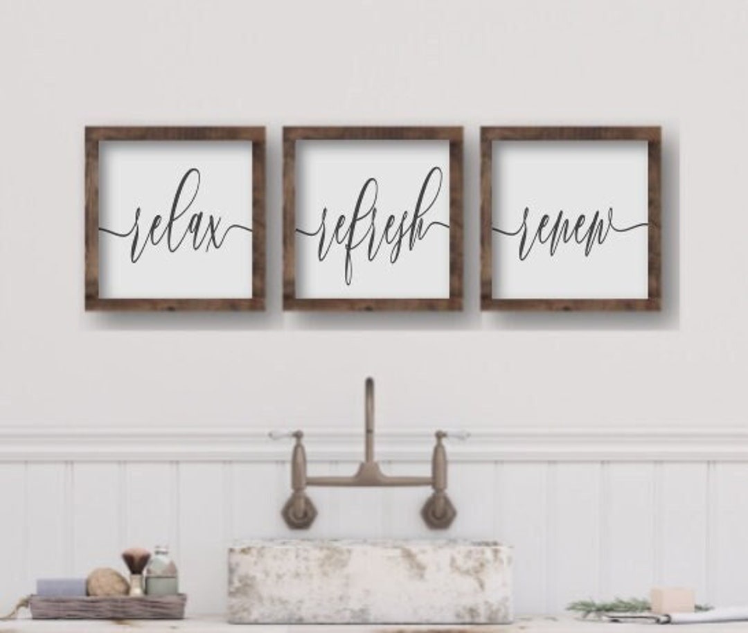 Relax Refresh Renew Wooden Framed Bathroom Signs, Vacation Home ...