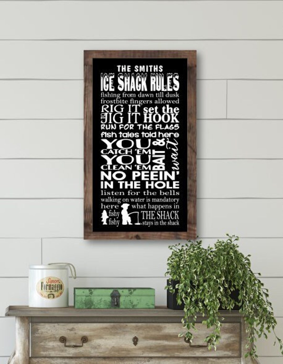 Personalized Wooden Framed Ice Fishing Shack Sign, Christmas Gift for ...