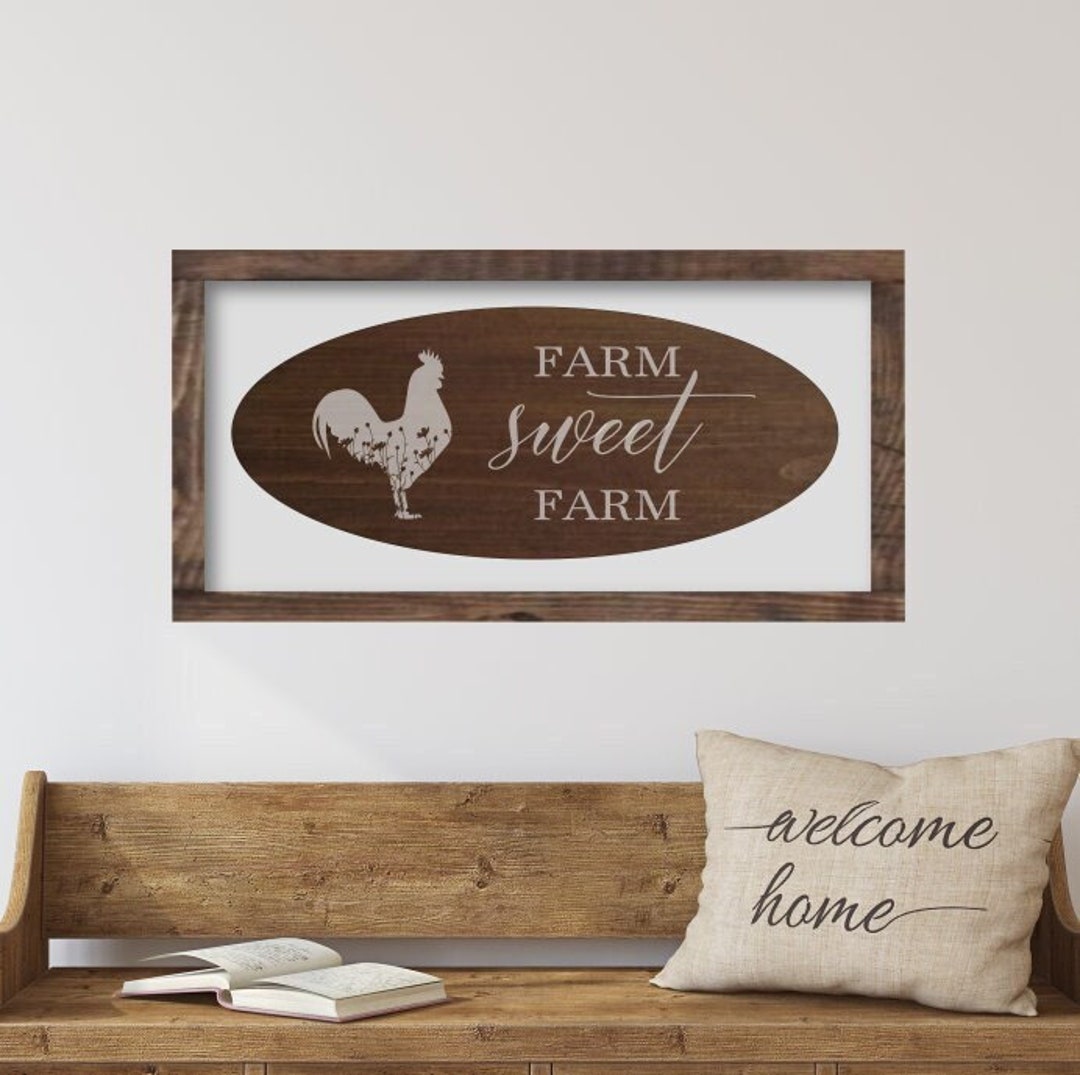 Farm Sweet Farm Wood Sign, Farmhouse Wall Decor, Rooster Sign, Wood ...