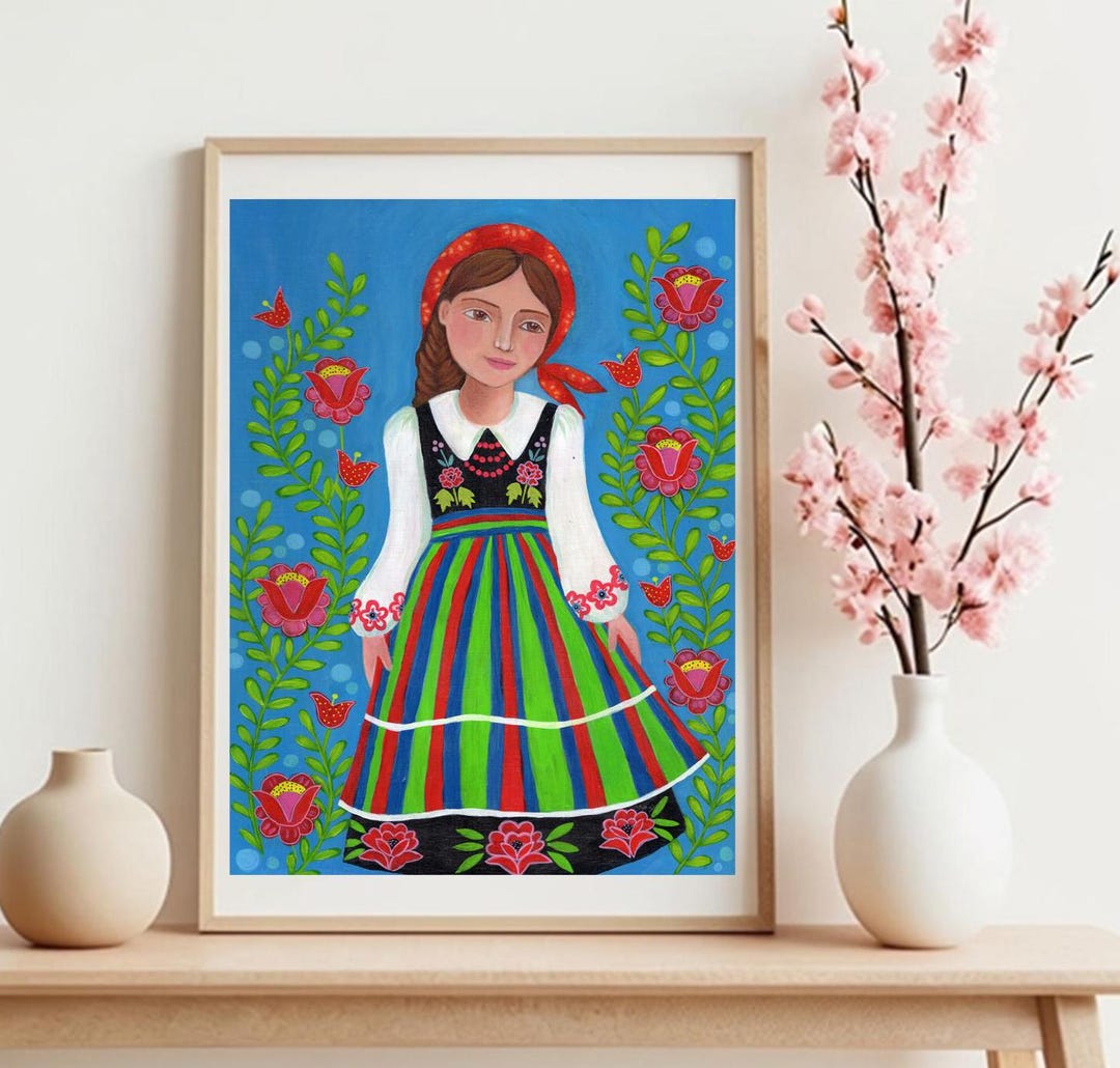 Polish Folk Art Print, Girl in Traditional Costume, Folklore Digital ...