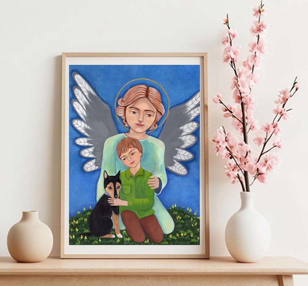 Guardian Angel Painting, Angel Artwork Printable, Angel Art Father ...