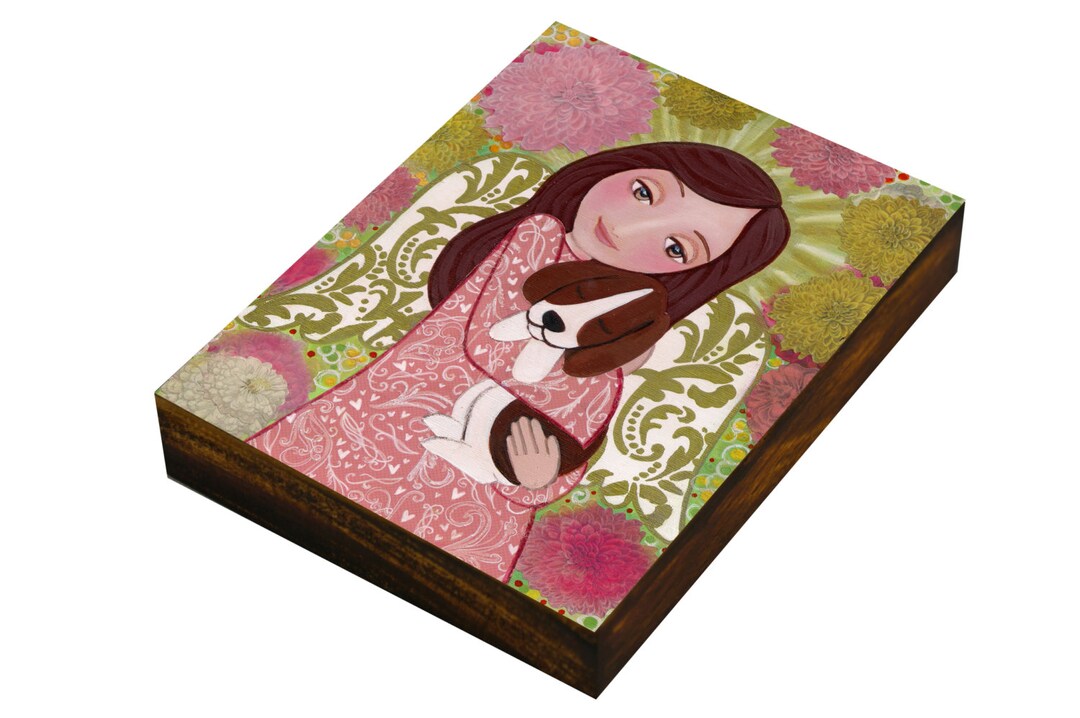 Angel With Dog, Dog Portrait, Guardian Angel, Art Print, Print on Wood ...