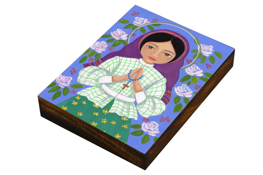 St. Jacinta Marto, Catholic Folk Art Painting, Print Mounted on Wood ...