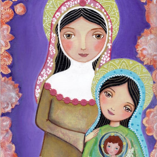 Folk Art Painting Icon of Saint Anne the Mother of the - Etsy