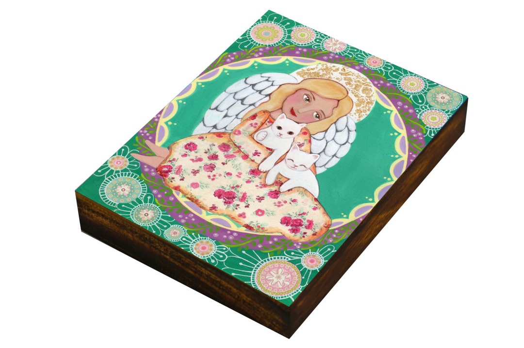 Angel With Cats, Cat Portrait, Angel Picture, Wood Icon, Religious Art ...