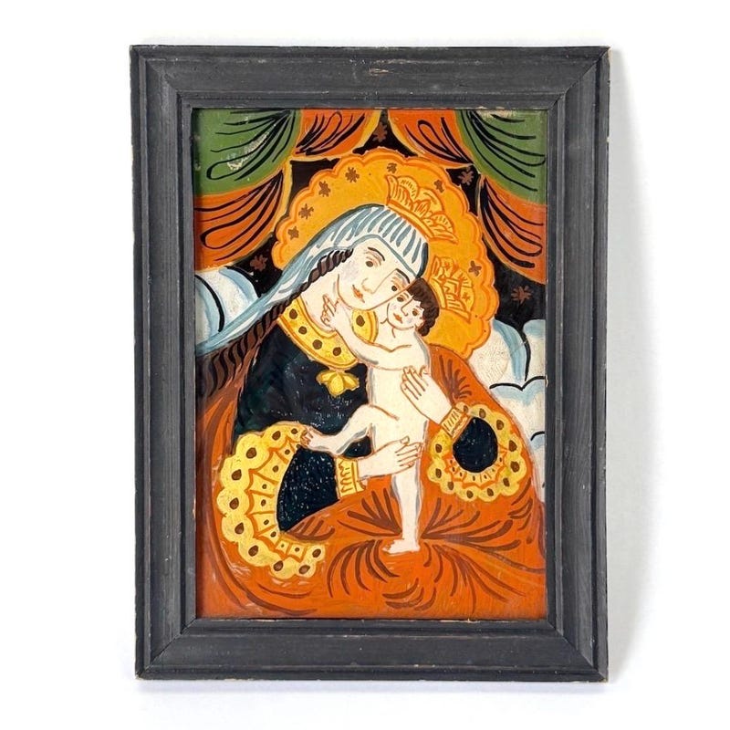 Antique Reverse Painting on Glass - Etsy