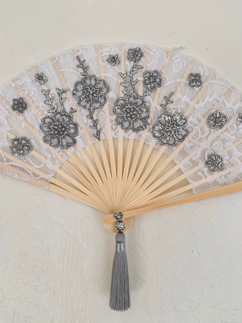 Fan for Wedding Silver and White Hand Fan - Etsy