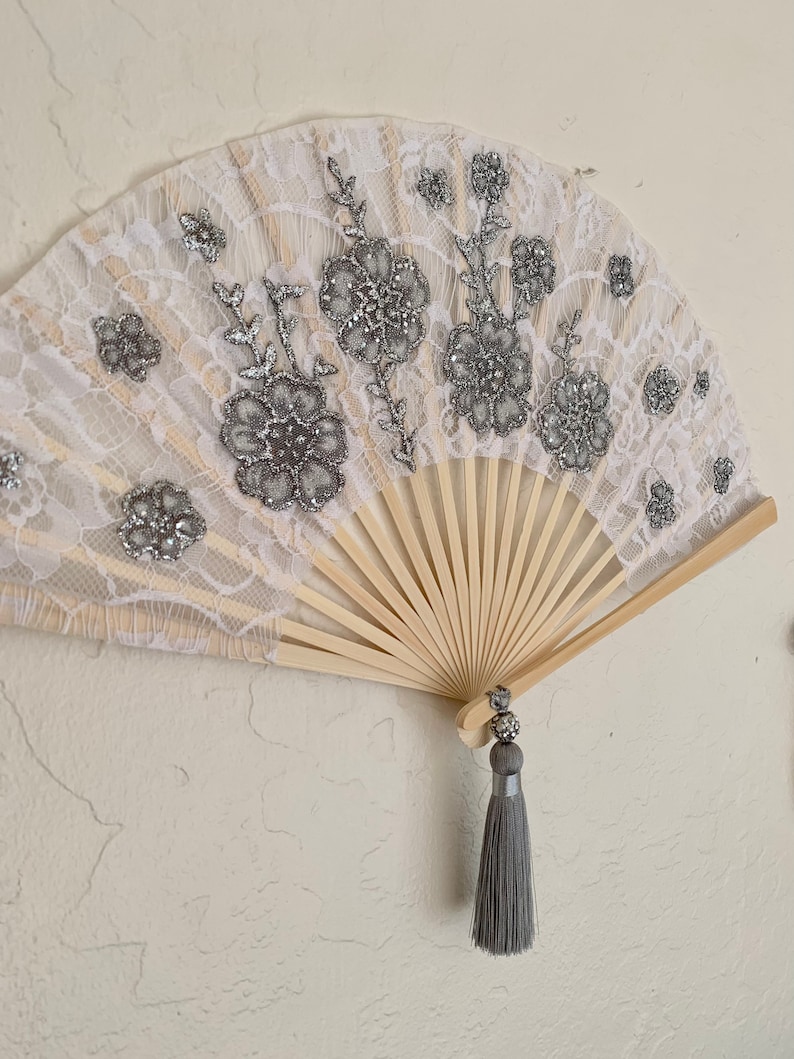 Fan for Wedding Silver and White Hand Fan - Etsy