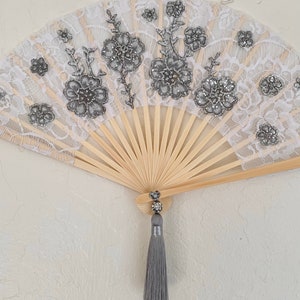 Fan for Wedding Silver and White Hand Fan - Etsy