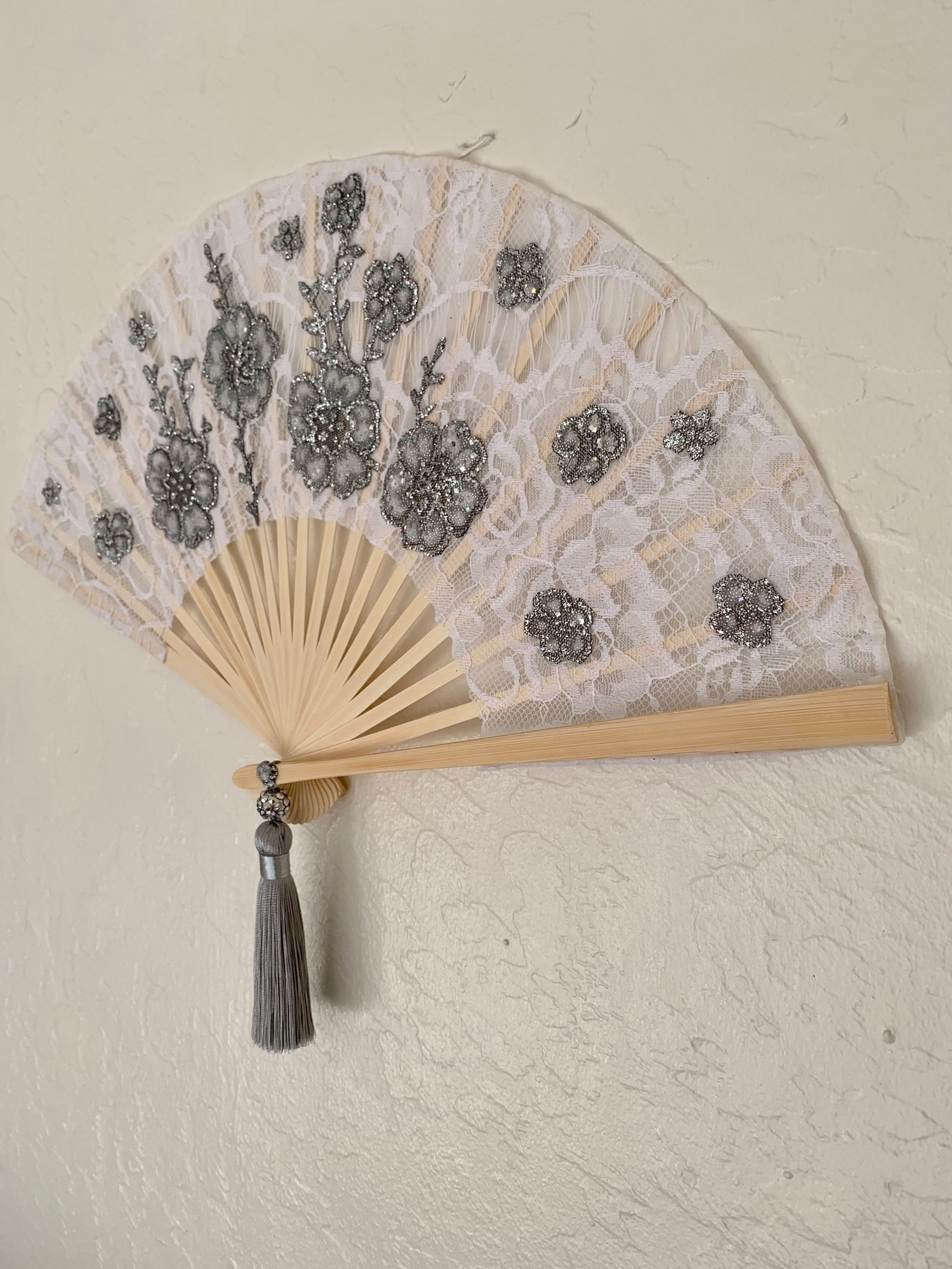 Fan for Wedding Silver and White Hand Fan - Etsy