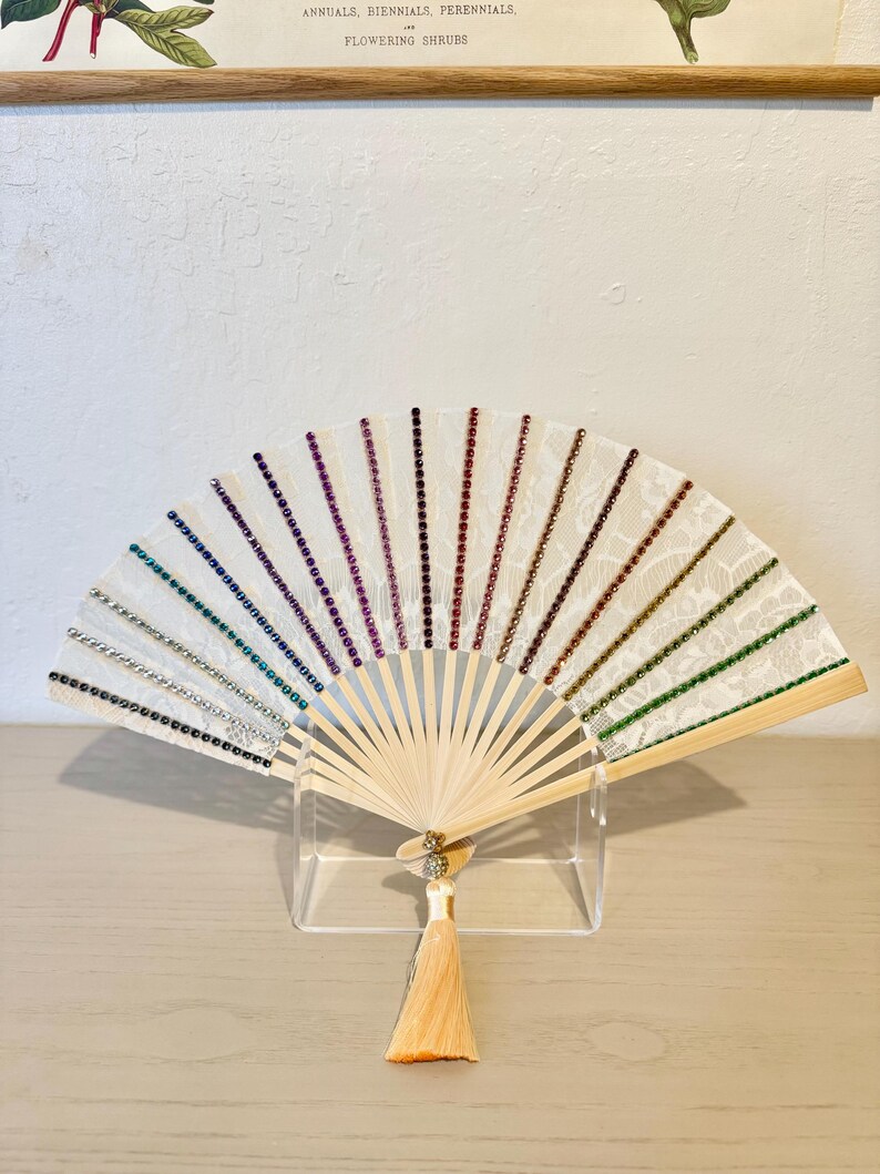 Hand Fan, Rainbow Decor, Rhinestones, Non-foldable - Etsy