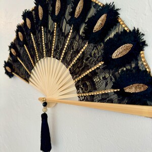 Costume Party, Hand Fan, Non-foldable, Crystals and Beads, Black and ...