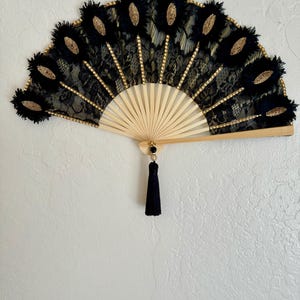 Costume Party, Hand Fan, Non-foldable, Crystals and Beads, Black and ...
