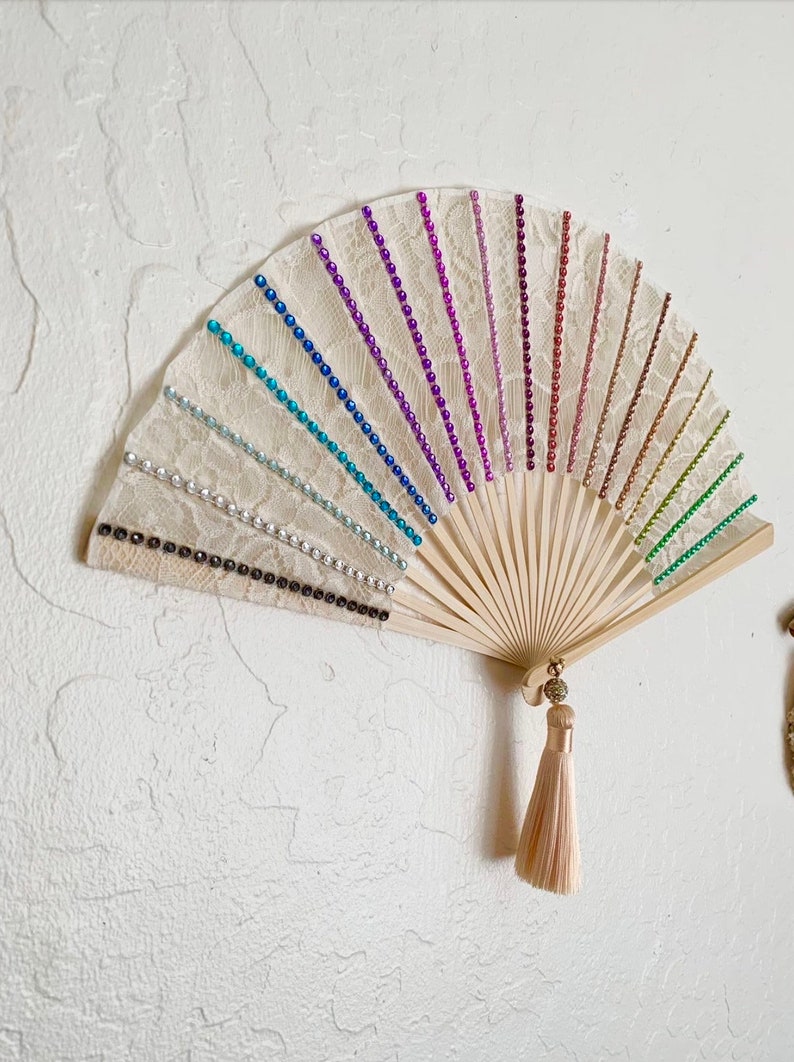Hand Fan, Rainbow Decor, Rhinestones, Non-foldable - Etsy