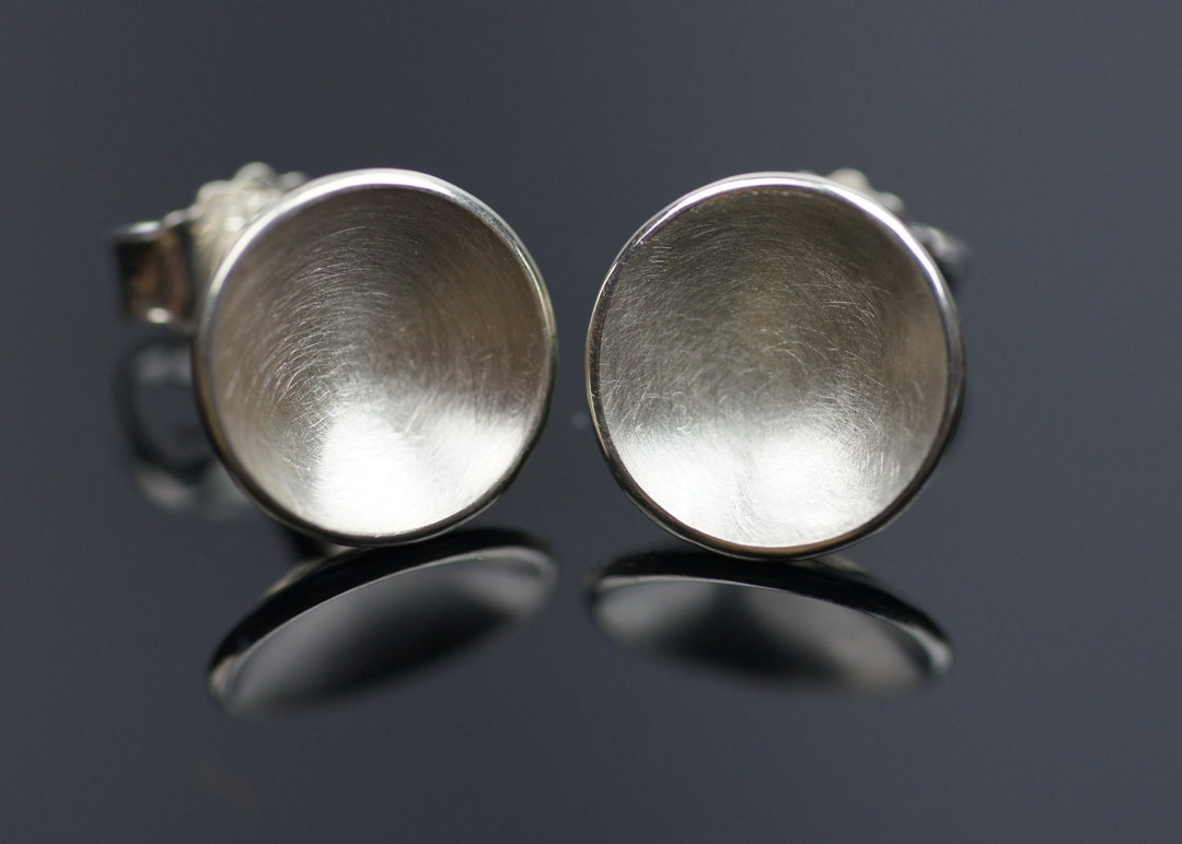 Round Silver Earrings Simple Every Day Ear Studs Silver Cup - Etsy