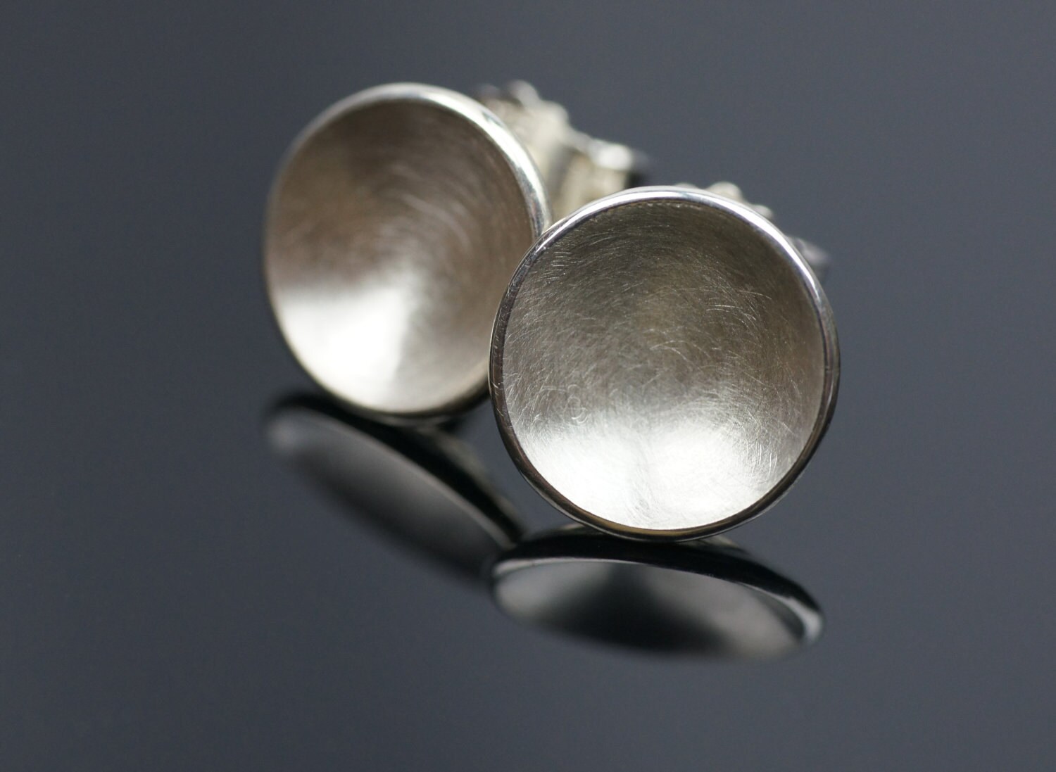 Round Silver Earrings Simple Every Day Ear Studs Silver Cup - Etsy