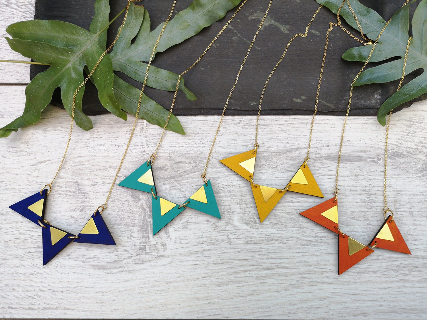 Triple Triangle Necklace Geometric Necklace Geo Jewellery - Etsy