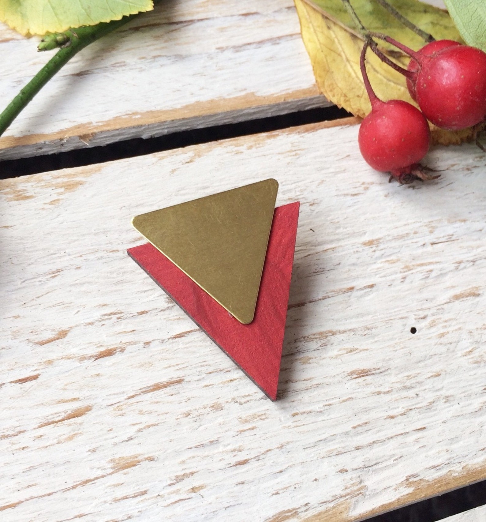 Wood and Brass Triangle Brooch / Geometric Brooch / Triangle Jewellery ...