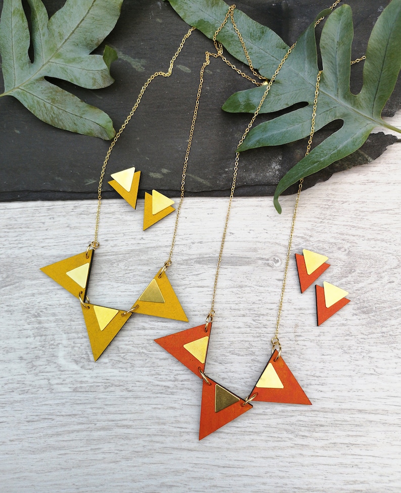 Triple Triangle Necklace Geometric Triangle Necklace Laser - Etsy