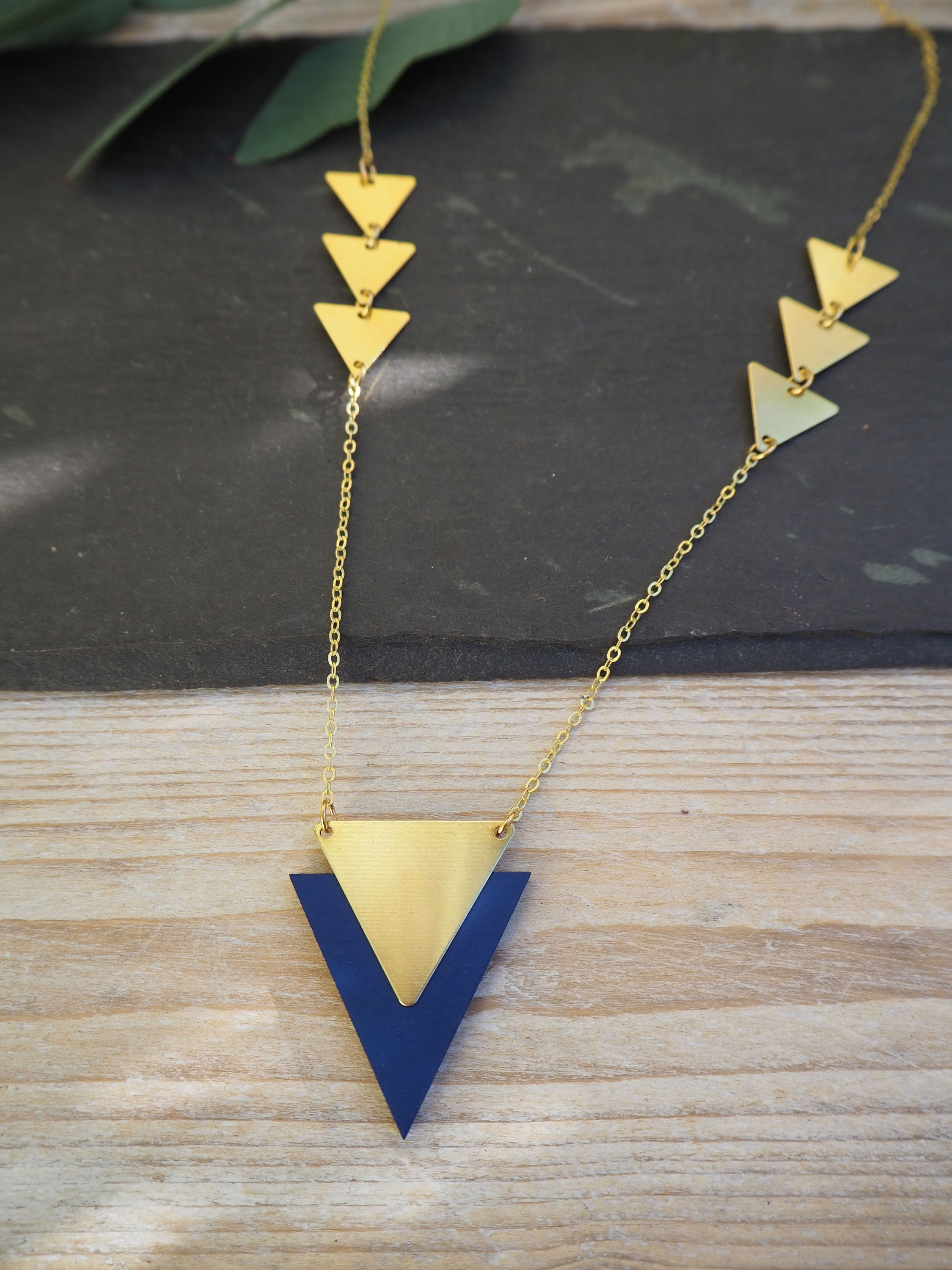 Geometric Triangle Necklace - Laser Cut Wooden Necklace - Long Triangle ...